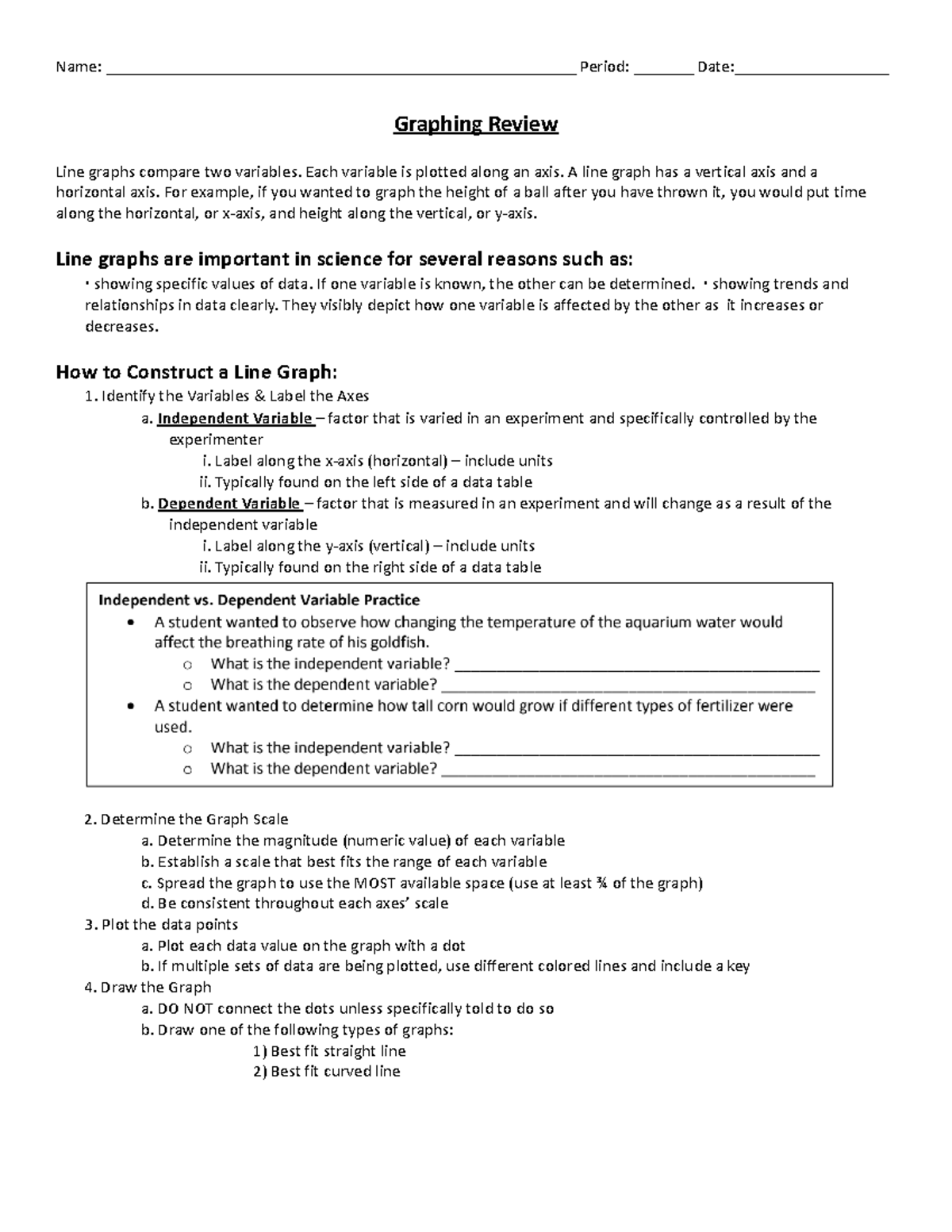 Graphing Practice Problems - Name