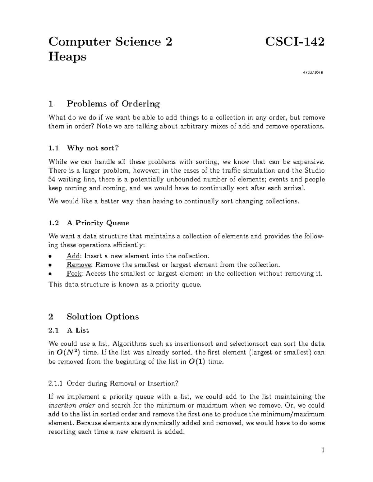 Heap Lec Heap Java Coding Assignment Computer Science 2 Csci Heaps 422 1 Problems Of 