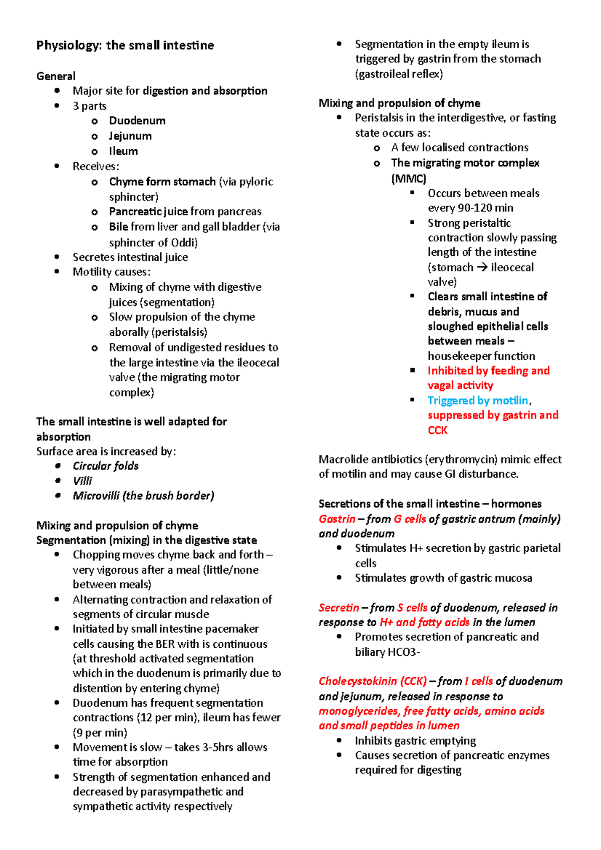 Physiology small intestine - Physiology: the small intestine General ...