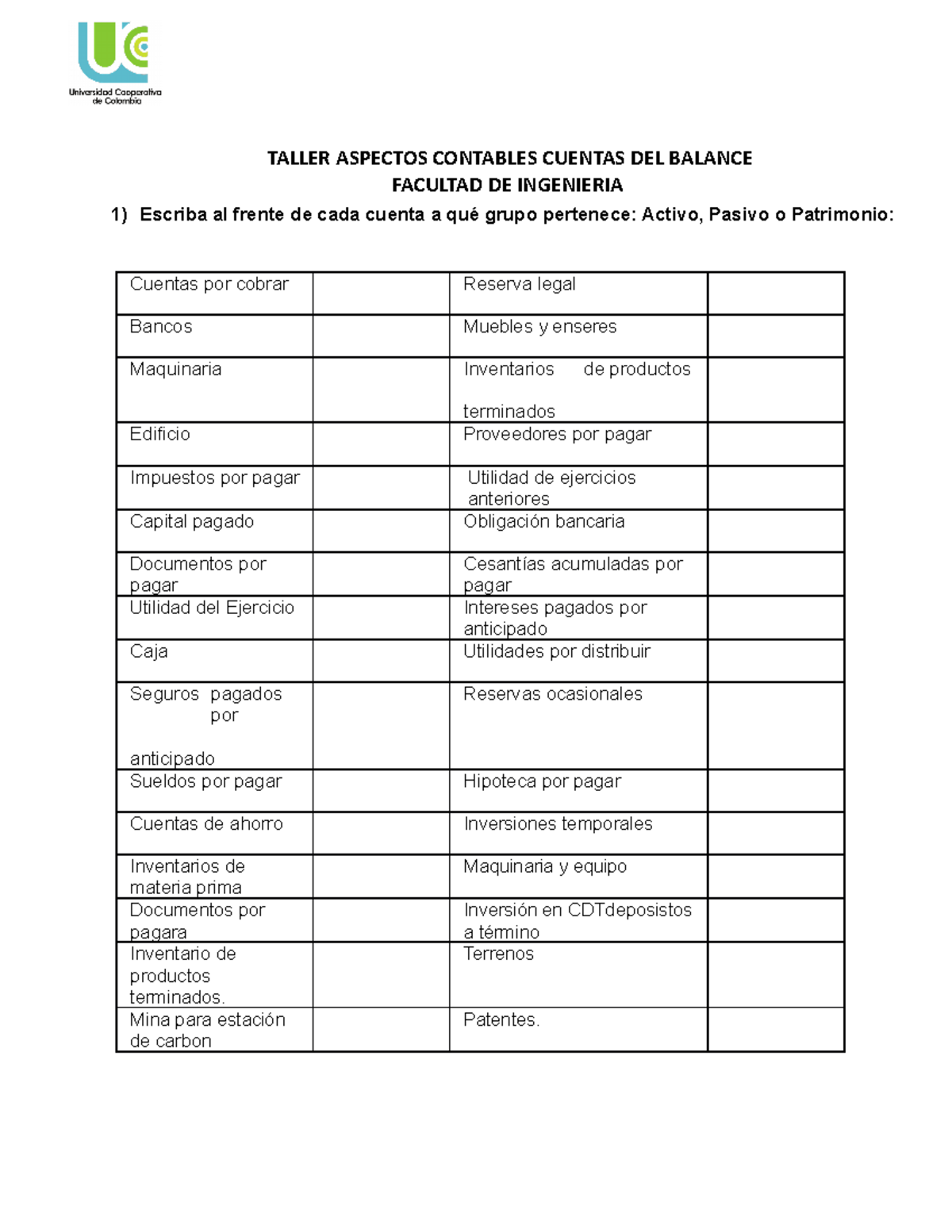 Taller Aspectos Contables economia - TALLER ASPECTOS CONTABLES CUENTAS ...
