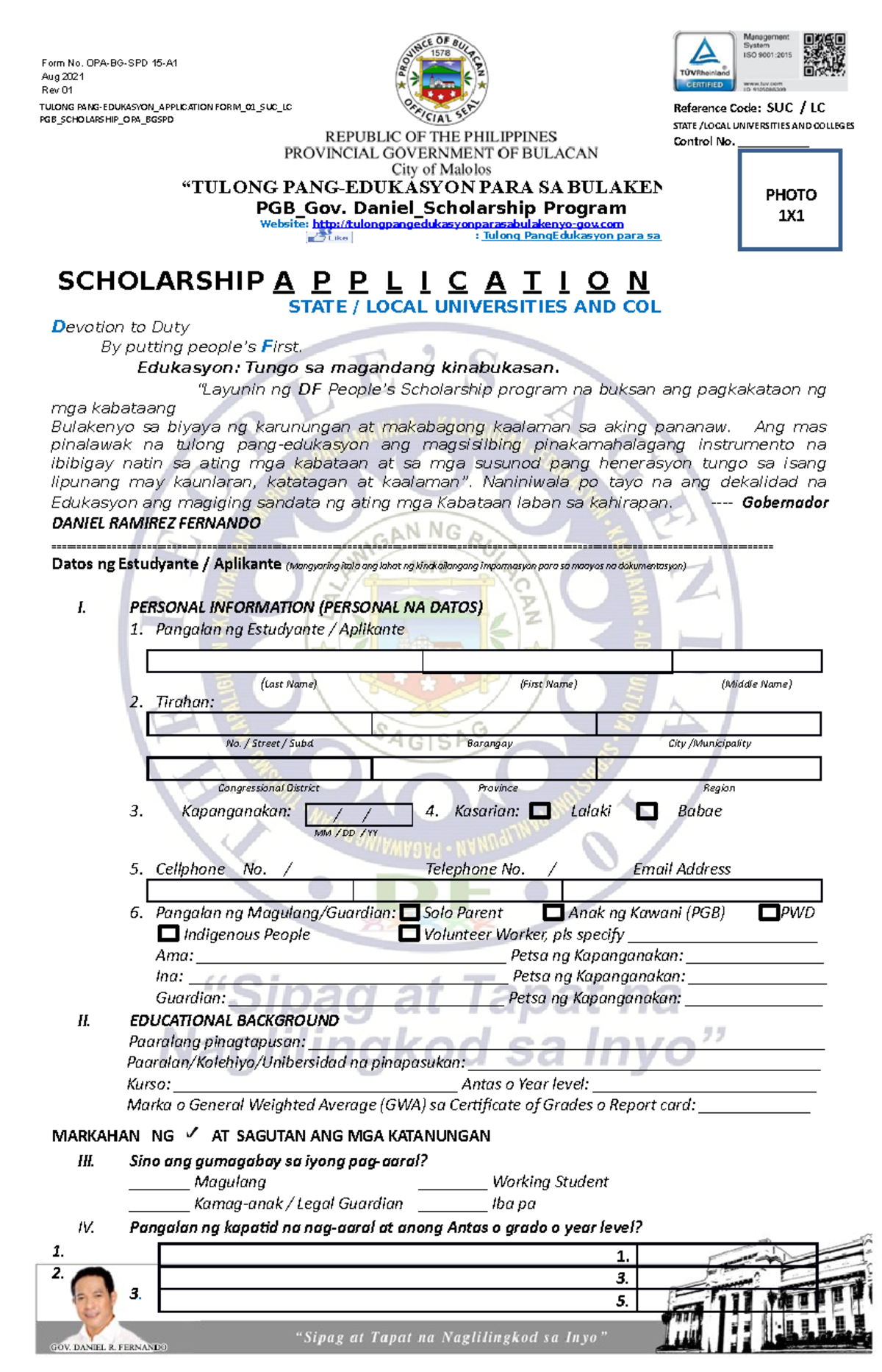 PA- Bgspd-15-A1 Scholarship-Application-Form-SUC-Rev-01-1 - “TULONG ...