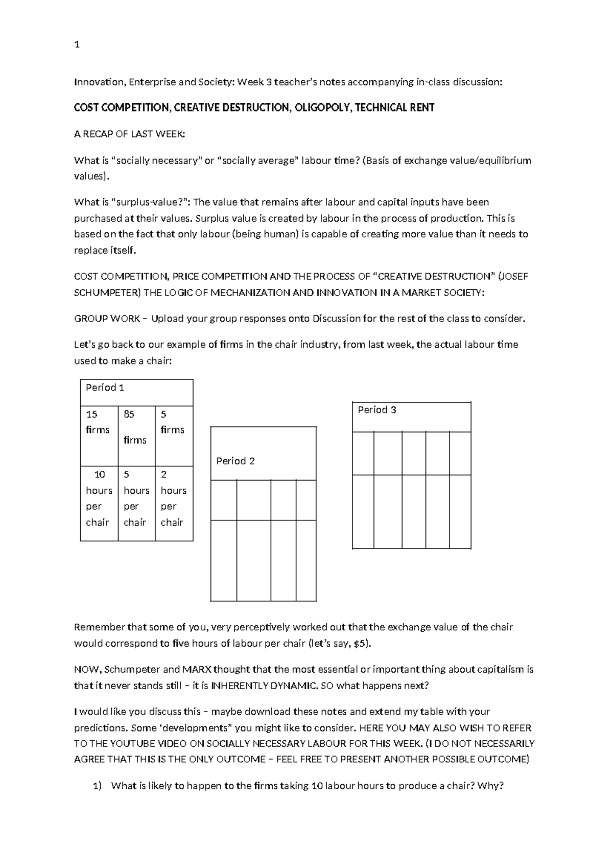 IES Week 3 Teacher's Notes for In-Class Discussion COst competition ...