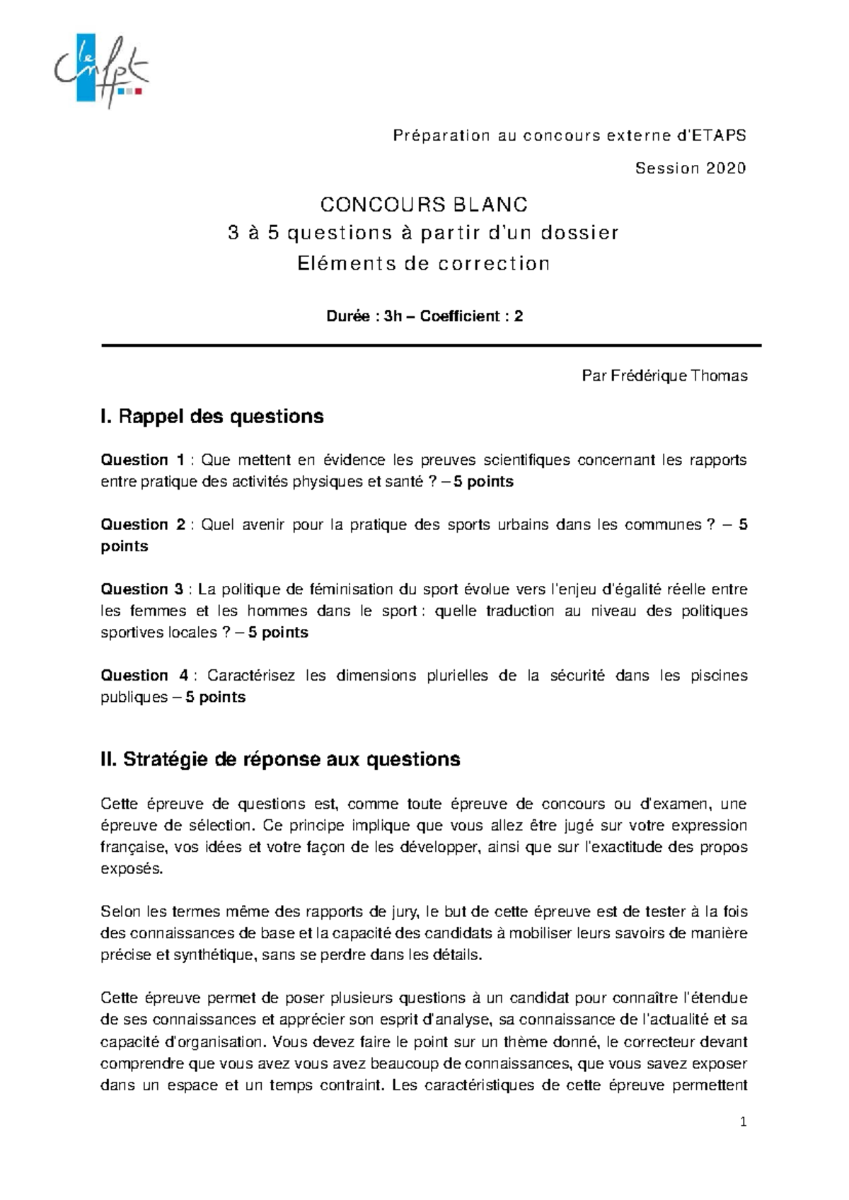 2020 Etaps questions corrige - Préparation au concours externe d’ETAPS Session 2020 CONCOURS ...