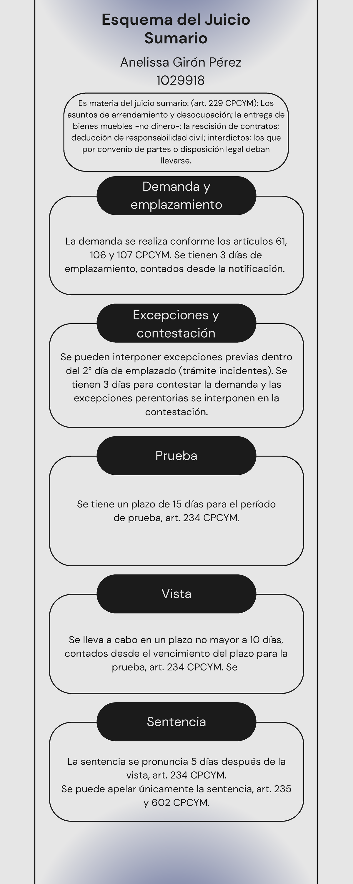 Esquema del Juicio Sumario - Anelissa Girón Pérez 1029918 La demanda se ...