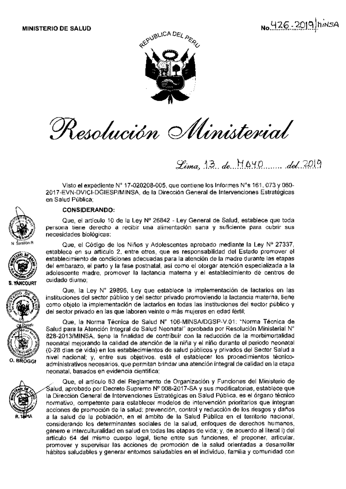Resolución Ministerial N 426-2019- Minsa - MINISTERIO DE SALUD No 426 ...