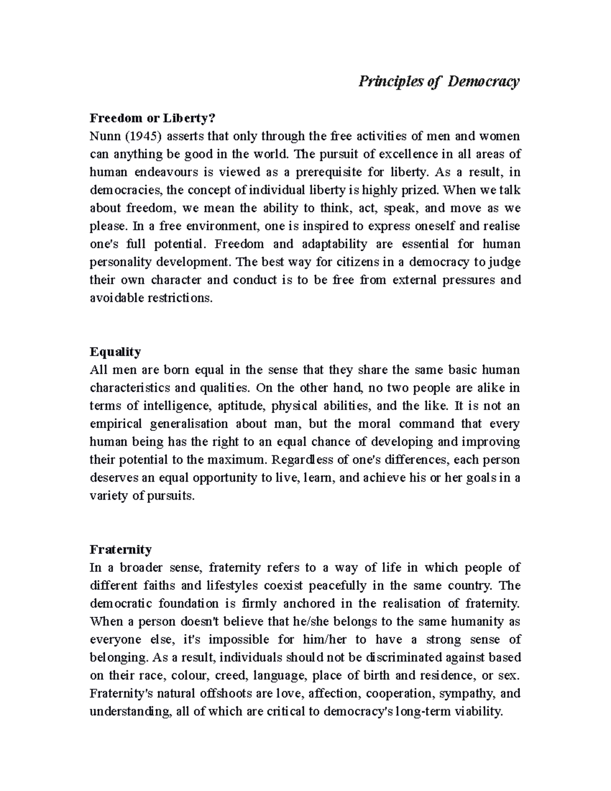 Principles of Democracy - Principles of Democracy Freedom or Liberty ...