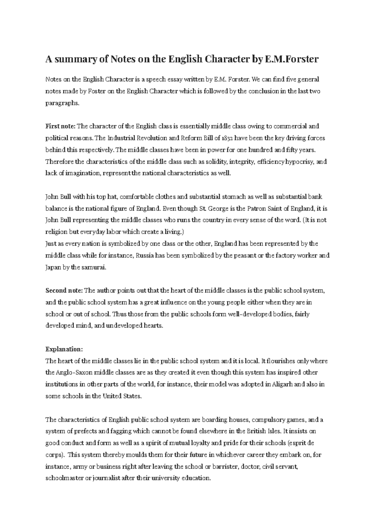 File 4 - A summary of Notes on the English Character by E.M.Forster - A ...