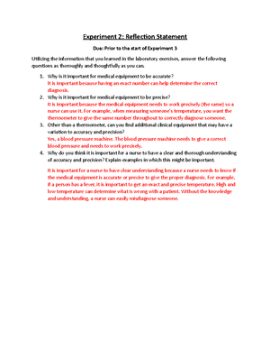 Experiment 3 Reflection Statement - Experiment 3: Reflection Statement ...