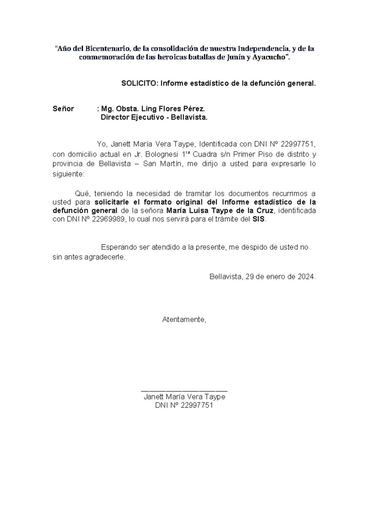 Defuncion - fads ffdsf edf - “Año del Bicentenario, de la consolidación ...