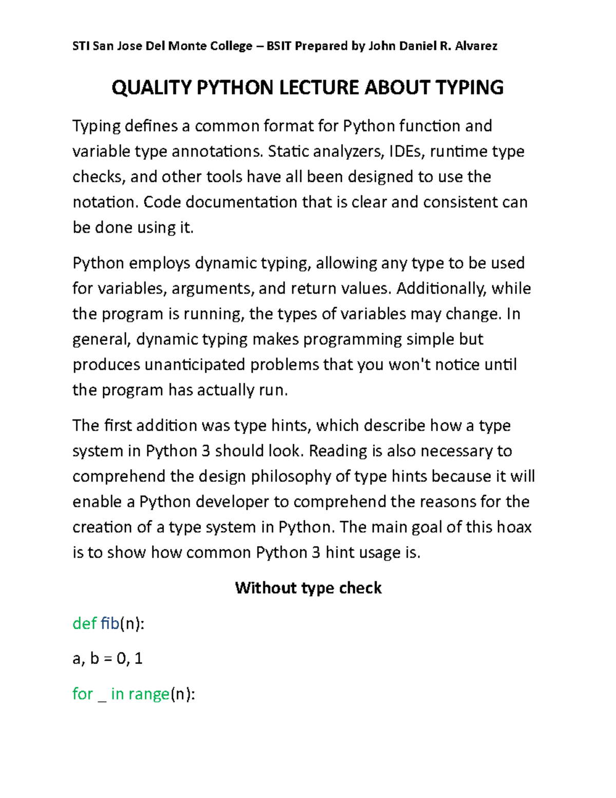 Quality Python Lecture About Typing Quality Python Lecture About 1421