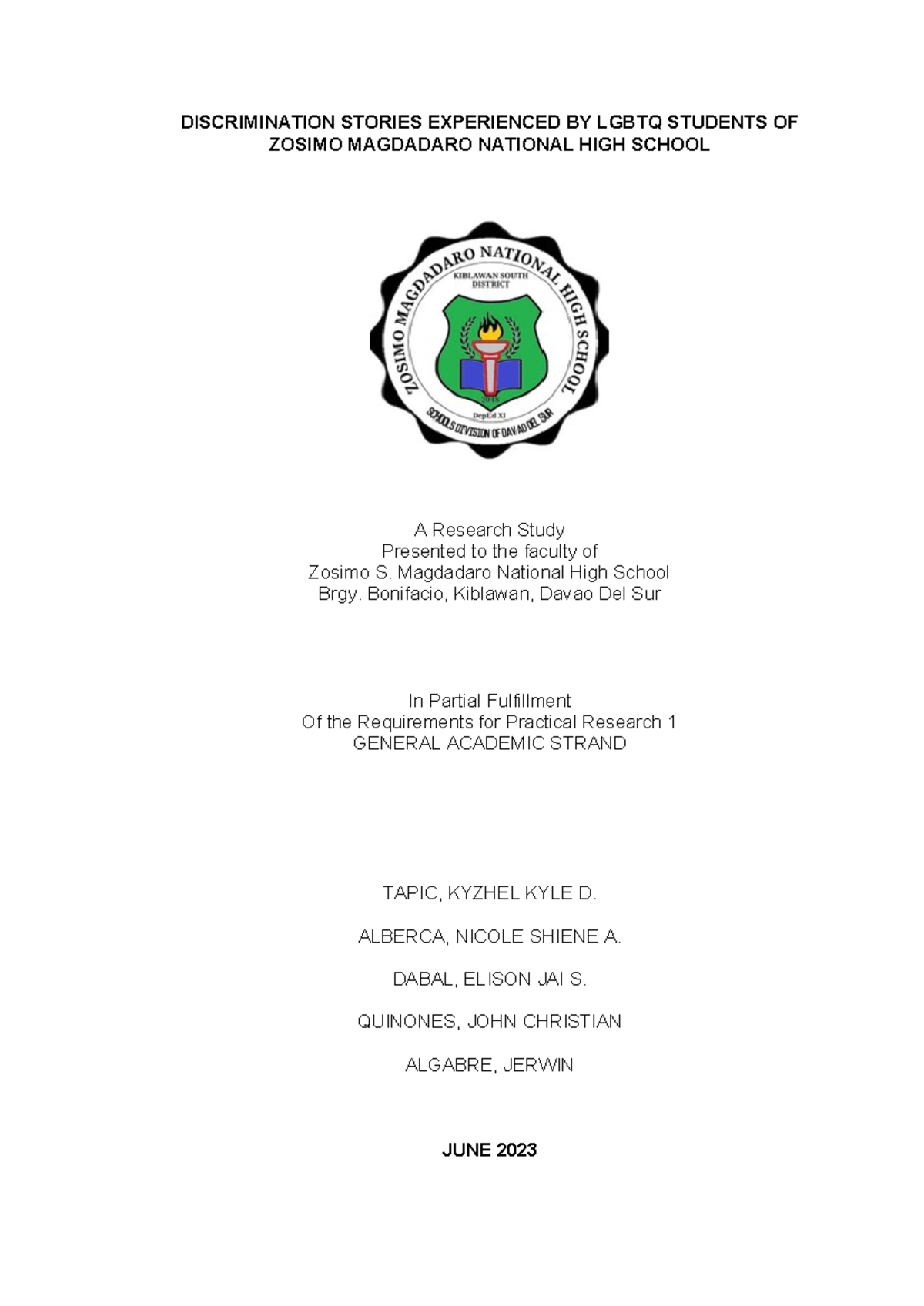 PR Cover PAGE Table OF Contents - DISCRIMINATION STORIES EXPERIENCED BY ...