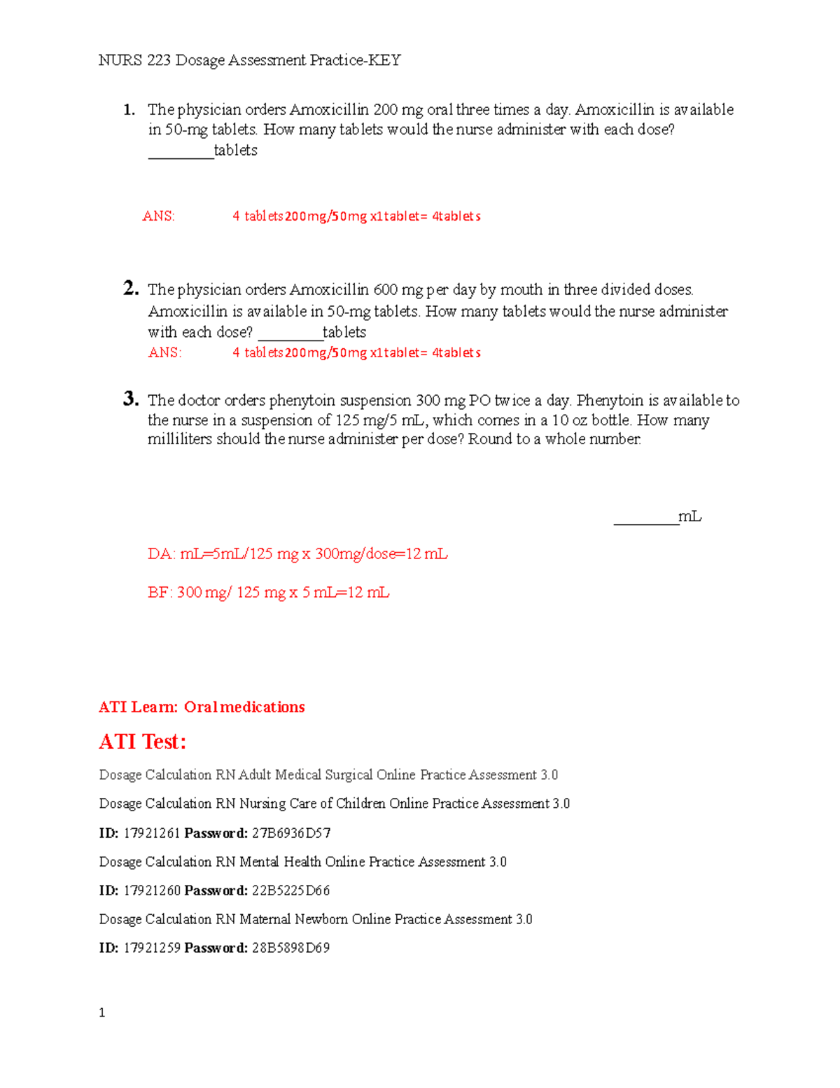 Math 16 - Med surg II critical care dosage calculations practice ...