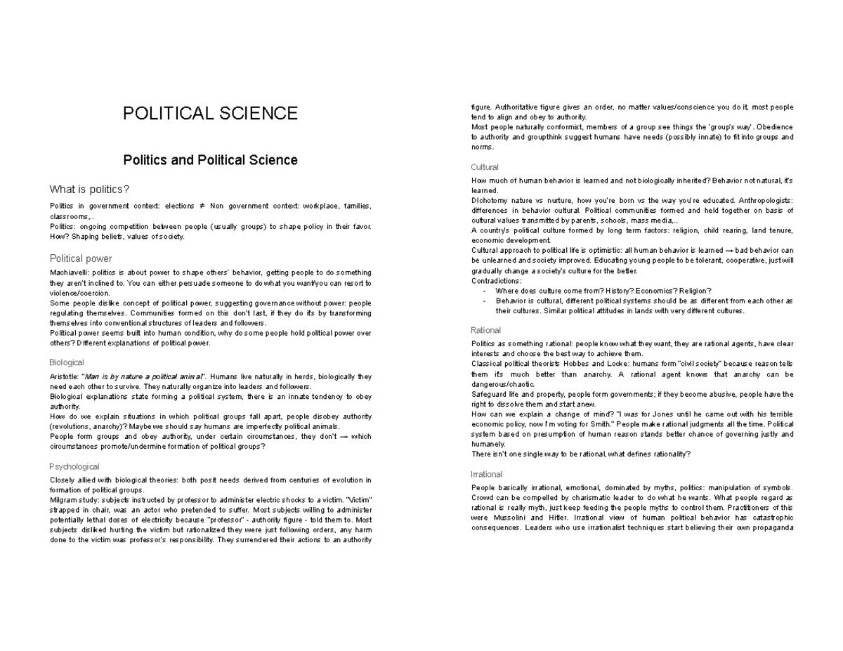 Introduction to Politics - POLITICAL SCIENCE Politics and Political ...