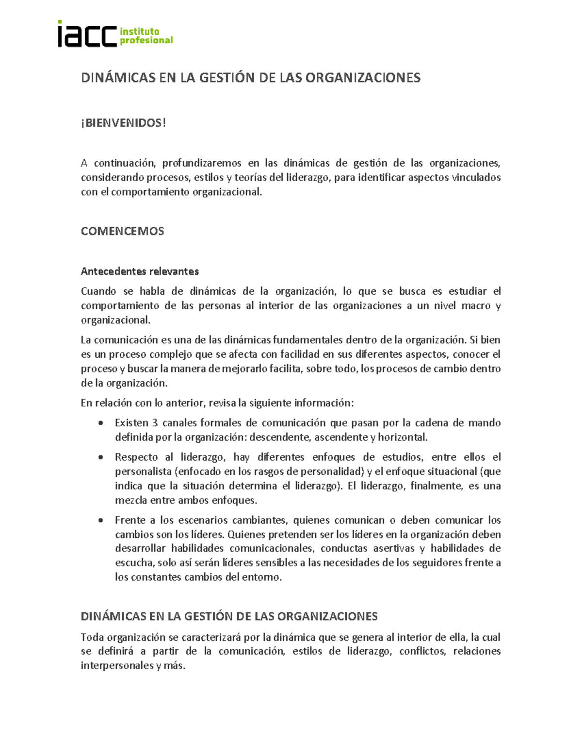 S6 Notas Profundizacion ACC Comog 1102 - DIN¡MICAS EN LA GESTI”N DE LAS ORGANIZACIONES ...