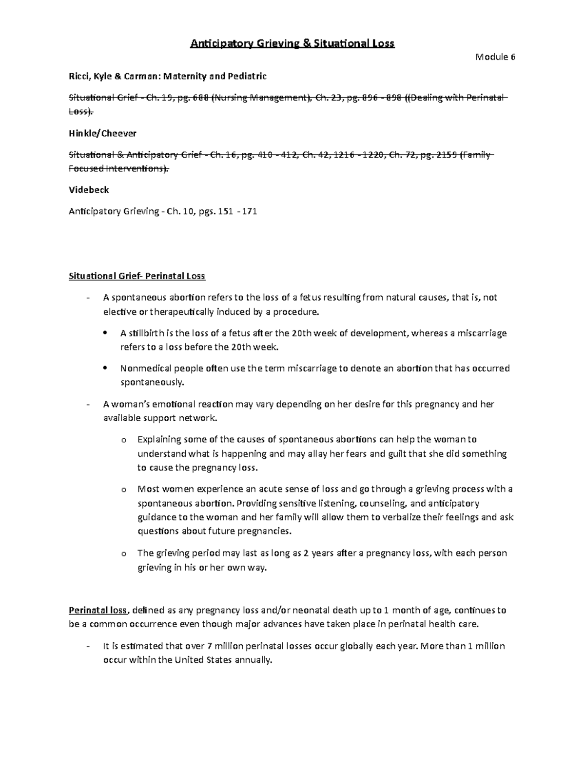 Grief & Loss Notes - Dr. Rednak - Module 6 Ricci, Kyle & Carman ...