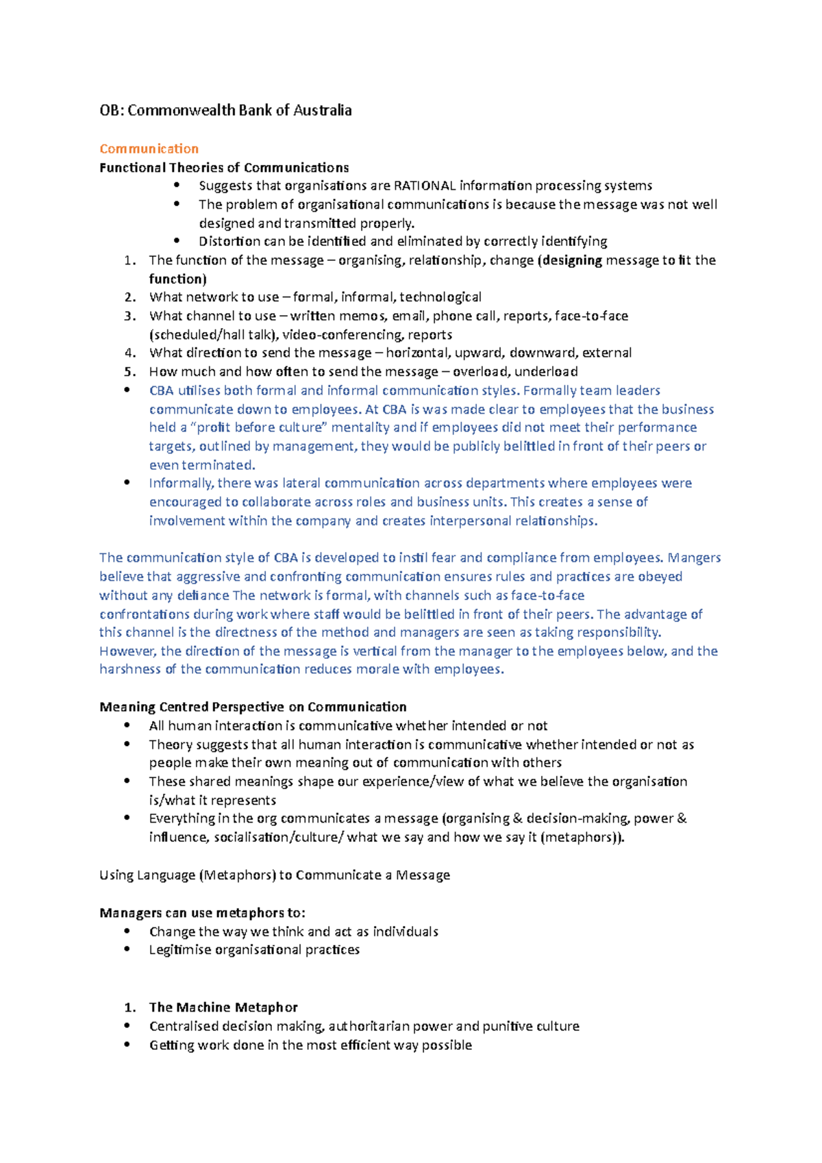 OB- CBA - Summary of how CBA caser relates to ethics - OB: Commonwealth ...