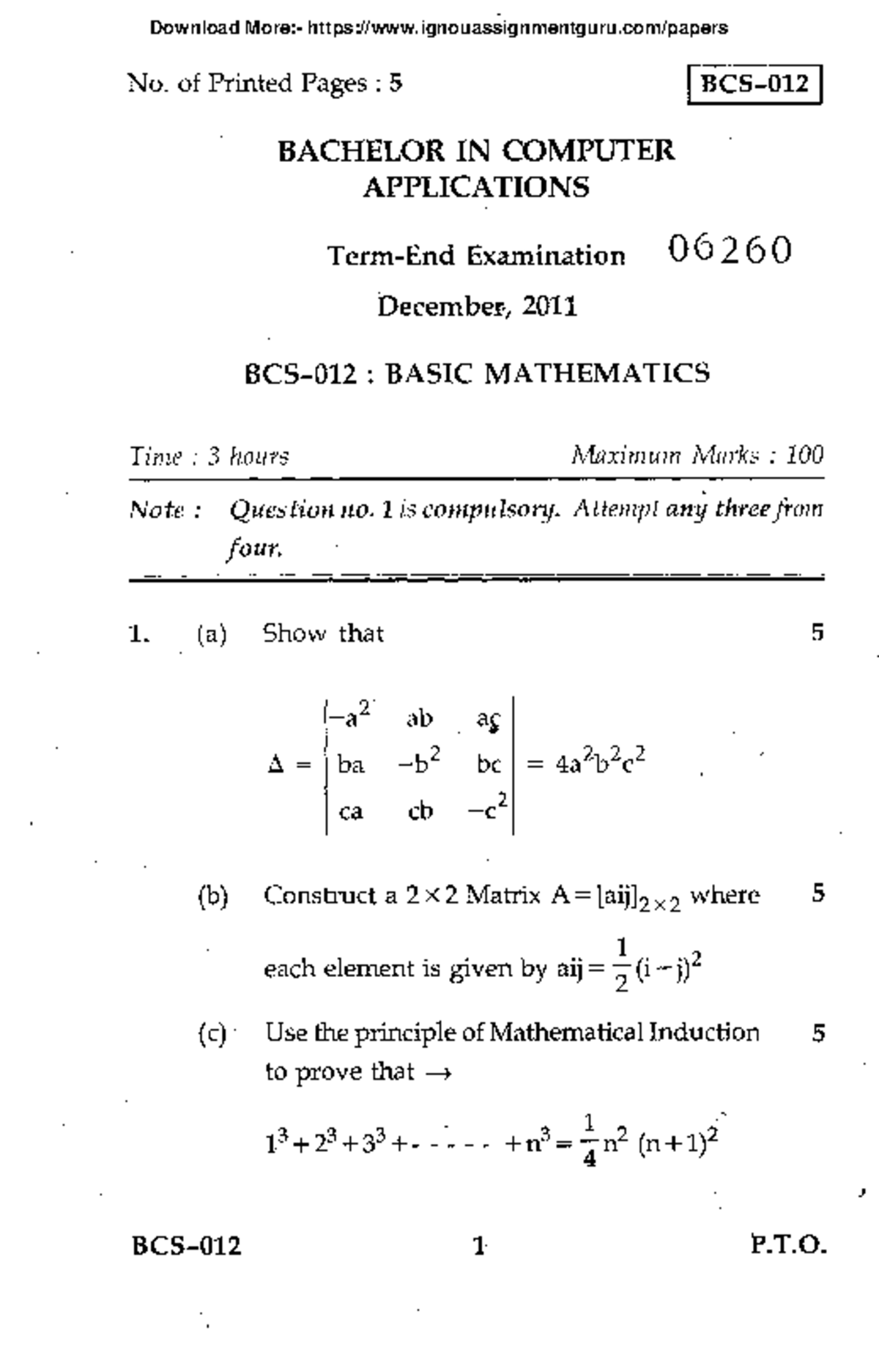 BCS 012 previous year question papers by ignouassignmentguru - No. of Printed Pages : - Studocu