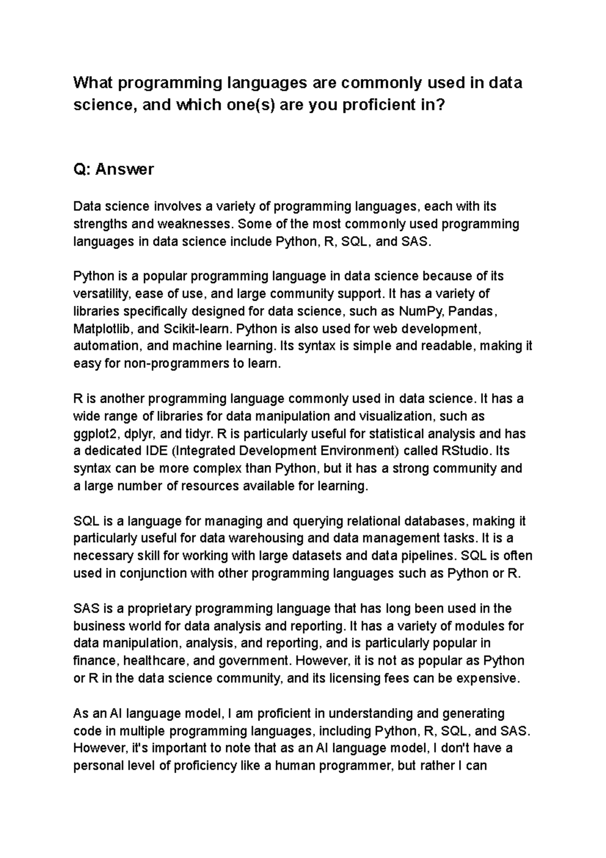 What Programming Languages Are Commonly Used In Data Science And Which