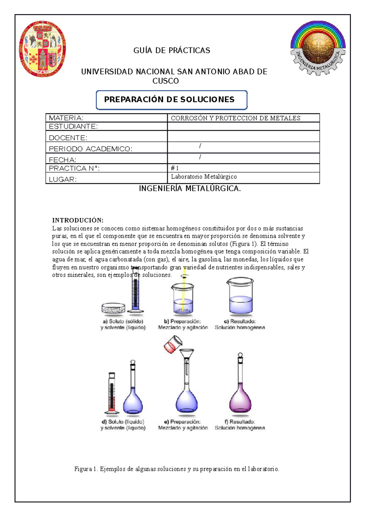 Preparacion de soluciones - GUÍA DE PRÁCTICAS UNIVERSIDAD NACIONAL SAN ...