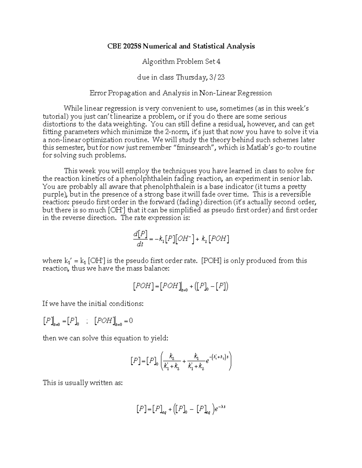 Algorithm Hw 4 Questions CBE 20258 Numerical And Statistical Analysis