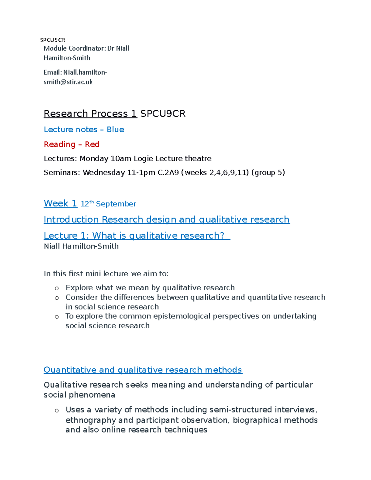 Research Process 1 lecture notes - Module Coordinator: Dr Niall ...