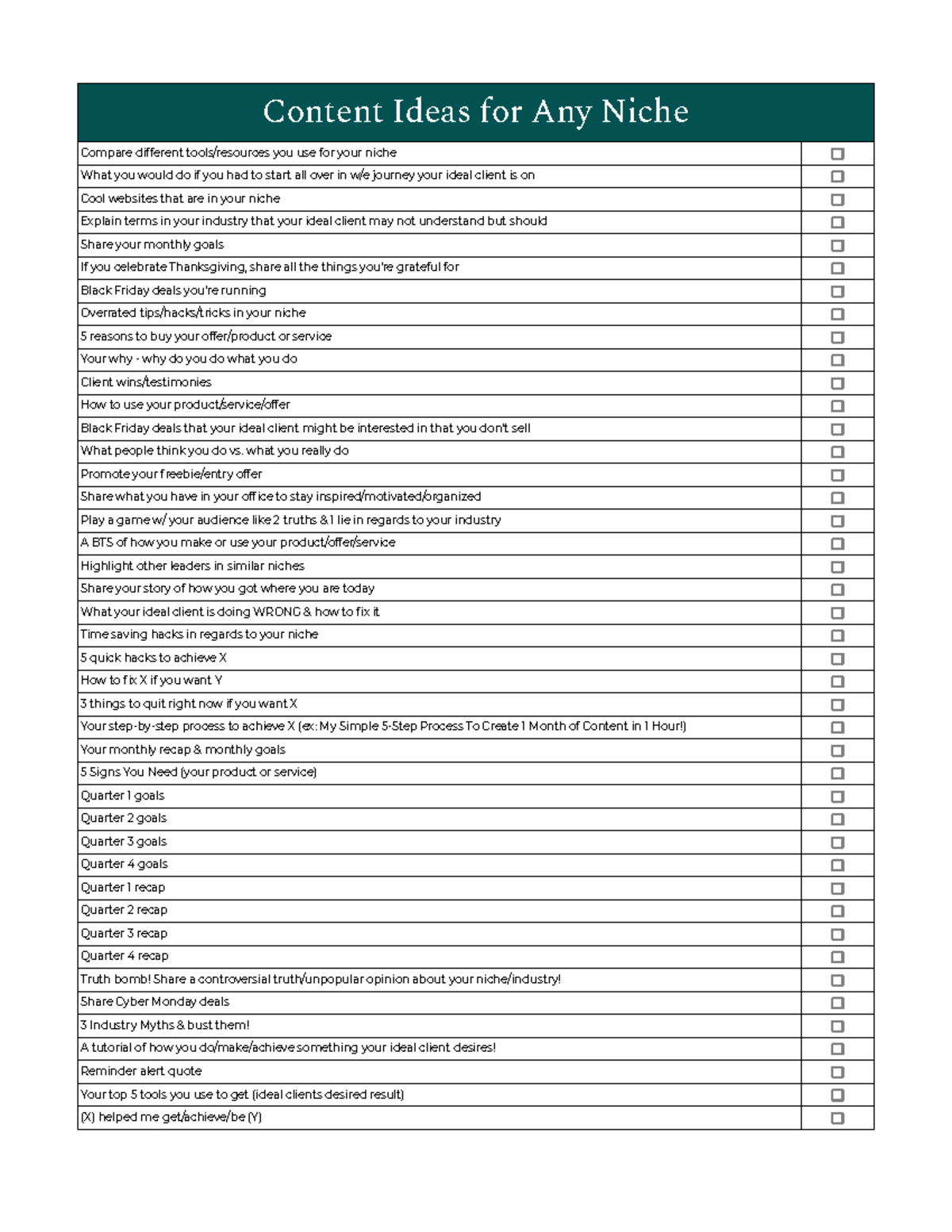Content Ideas for Any Niche - Sheet 1 - Content Ideas for Any Niche Compare different - Studocu