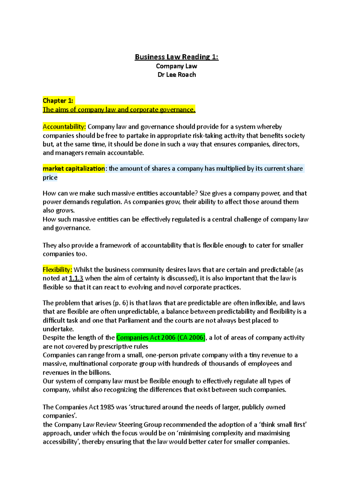 Business Law Reading 1 - Accountability: Company law and governance ...