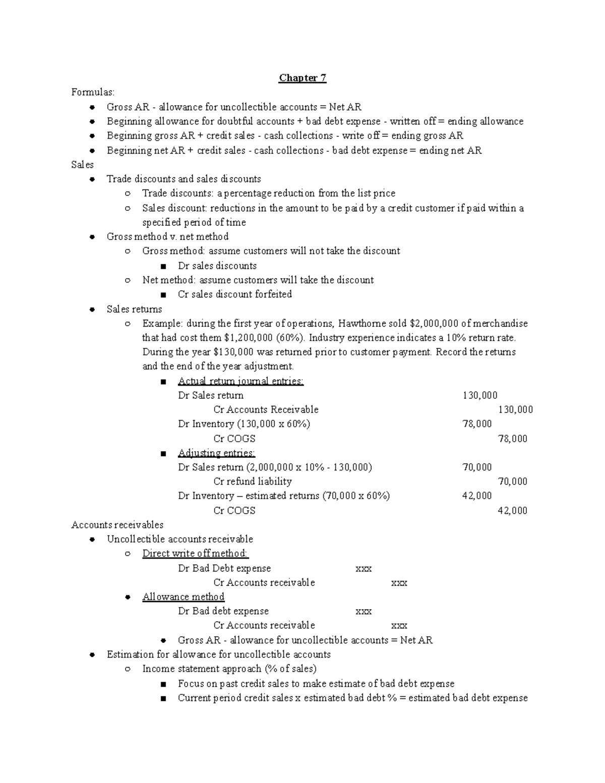 Intermediate Accounting chapter 7 - Chapter 7 Formulas: Gross AR ...
