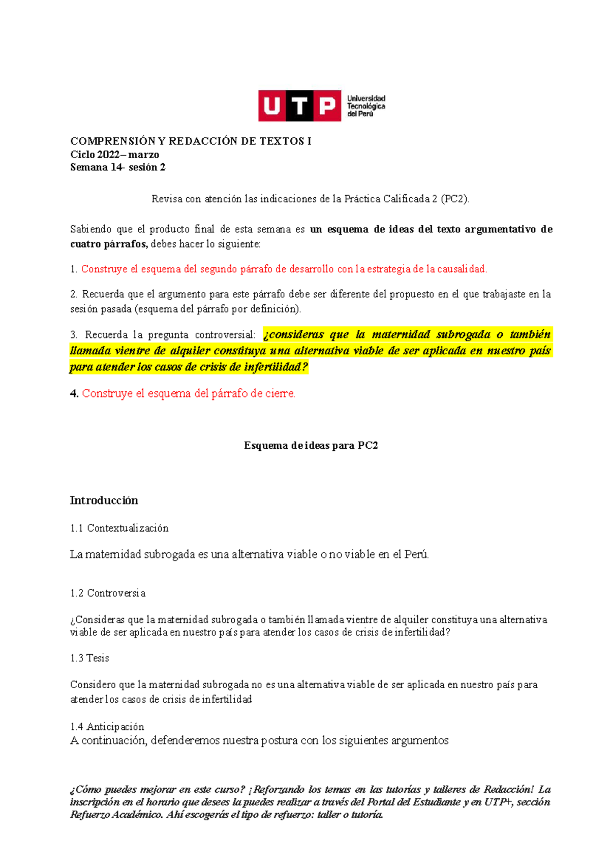 S14.s2-Esquema para PC2 (material) 2022 marzo - COMPRENSIÓN Y REDACCIÓN DE TEXTOS I Ciclo 2022 ...