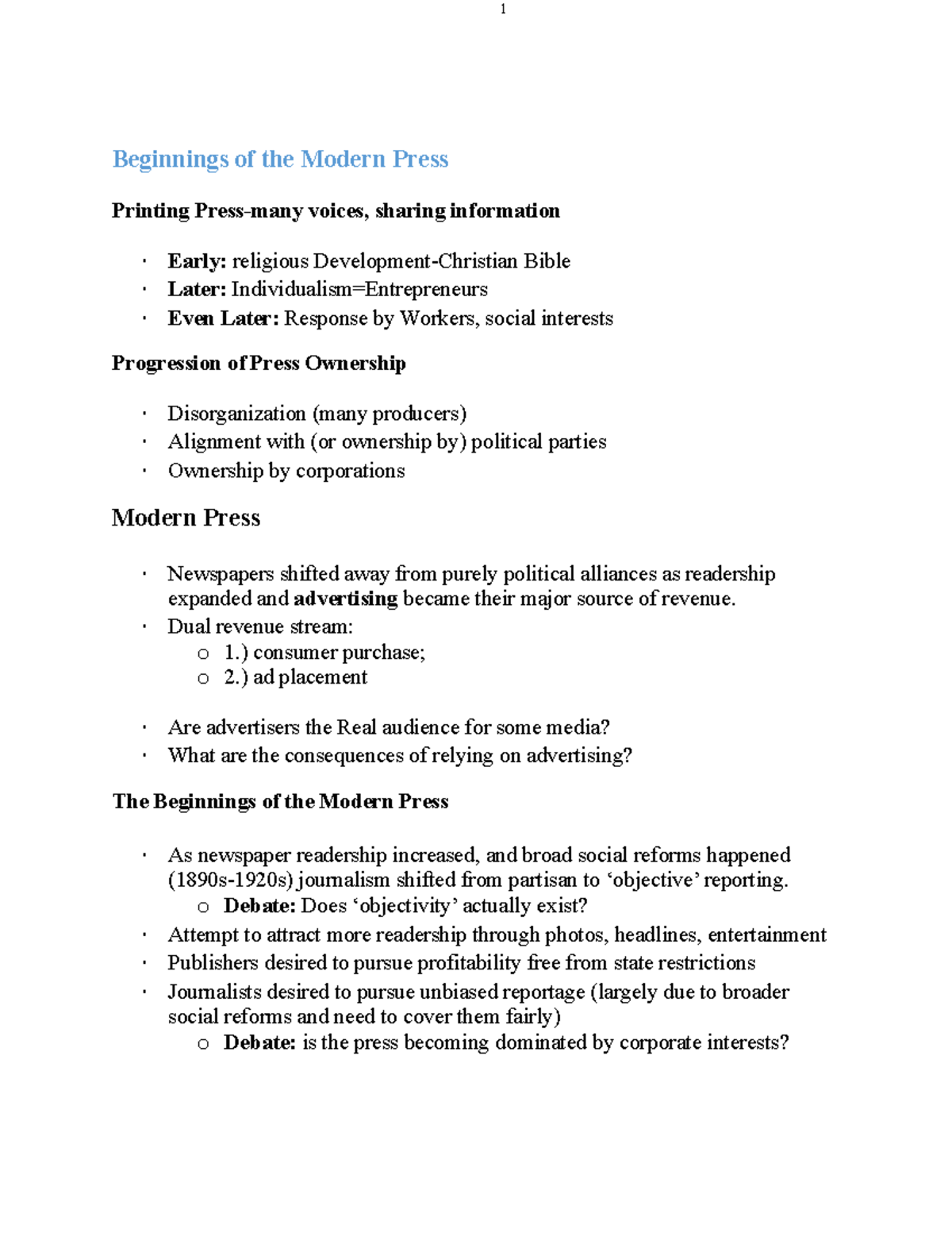 Beginnings of the Modern Press - 1 Beginnings of the Modern Press ...