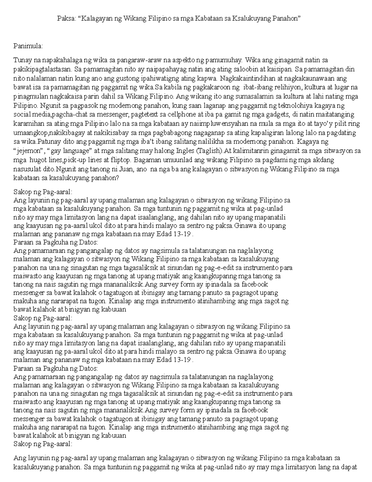 Komunikasyon concept paper - Paksa: “Kalagayan ng Wikang Filipino sa ...