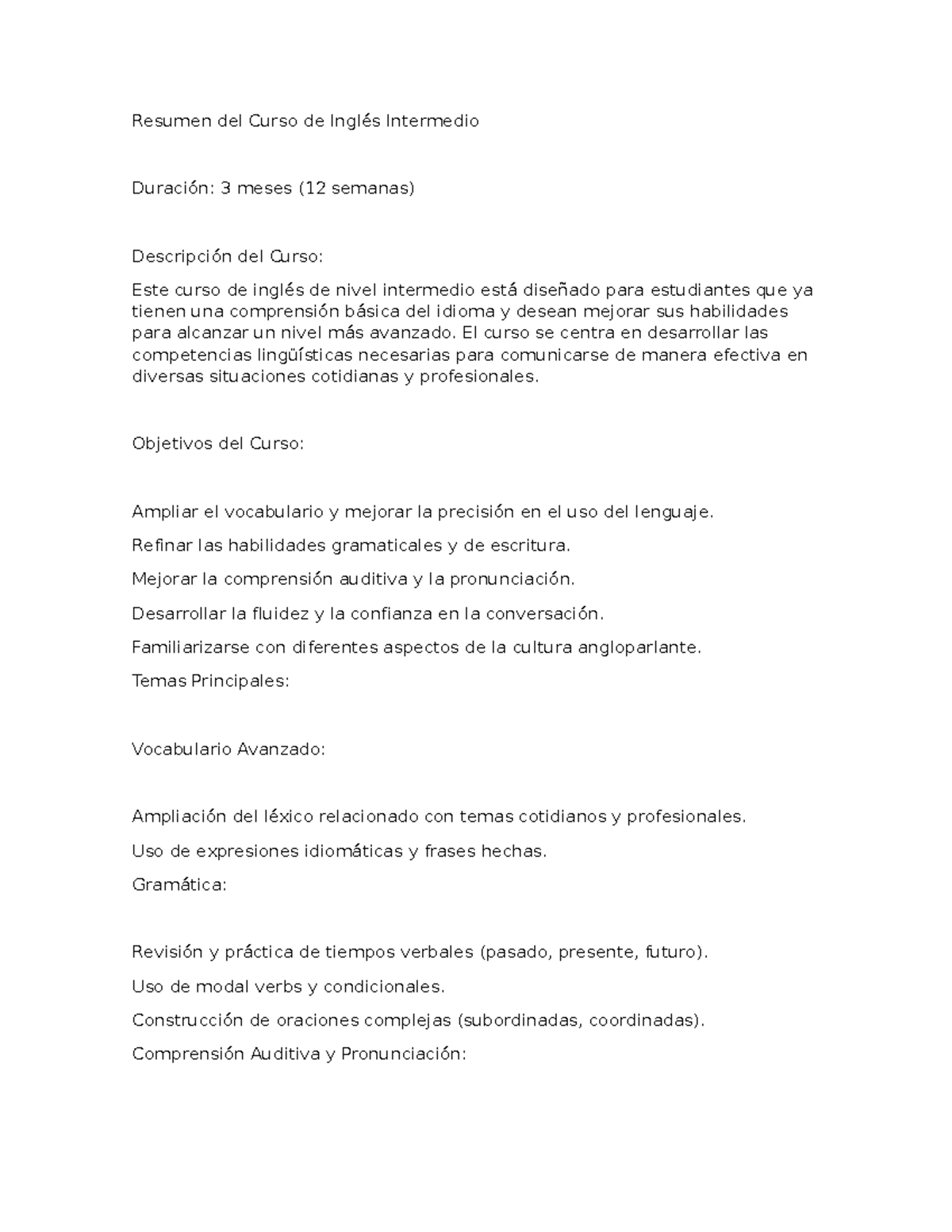 Resumen del Curso de Inglés Intermedio - Resumen del Curso de Inglés ...