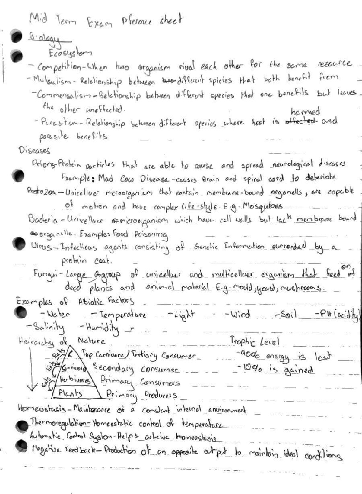 Science mid-term sheet-Biology - Mid Term Exam reference sheet Biology ...