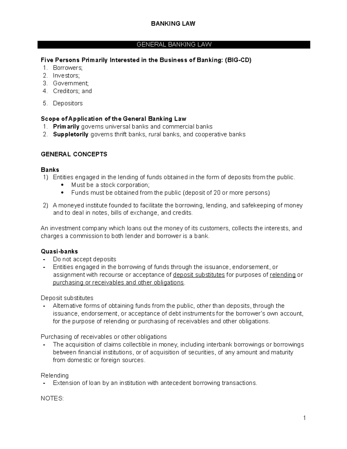 Banklaw Notes - banking law (gbl) - GENERAL BANKING LAW Five Persons ...