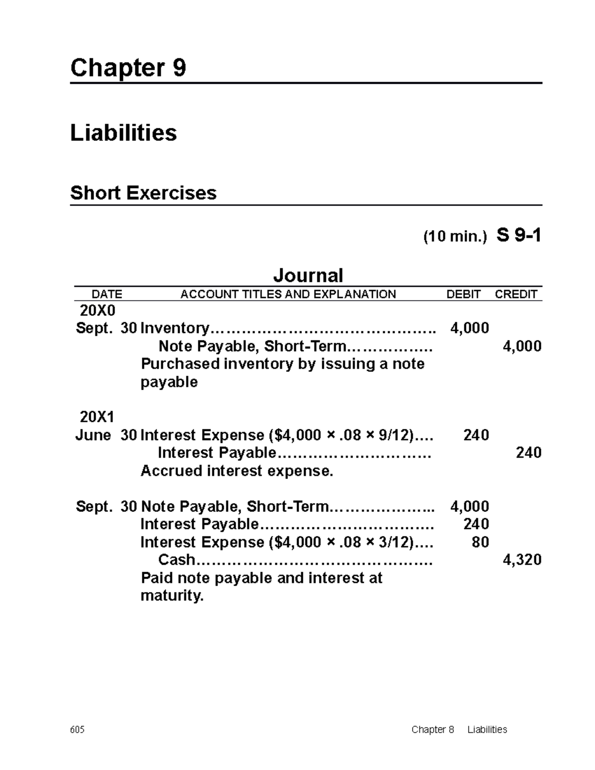 Chapter 9 answer - Chapter 9 Liabilities Short Exercises (10 min.) S 9 ...