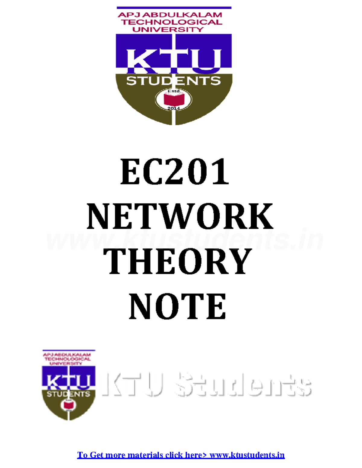 Network Theory EC201 Note - EC NETWORK THEORY NOTE ktustudents UNIT I ...