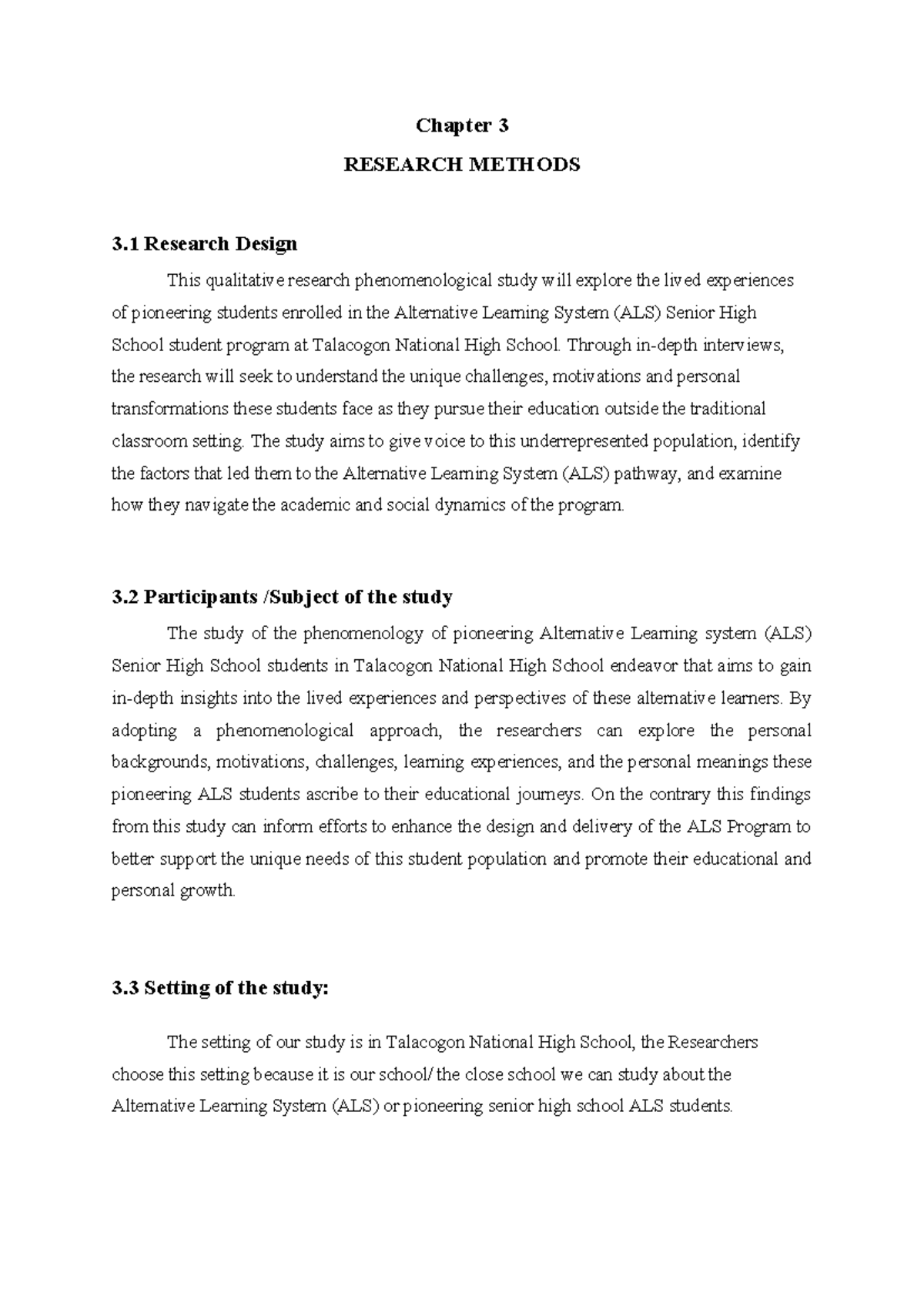 Research Methods chapter 3 - Chapter 3 RESEARCH METHODS 3 Research ...