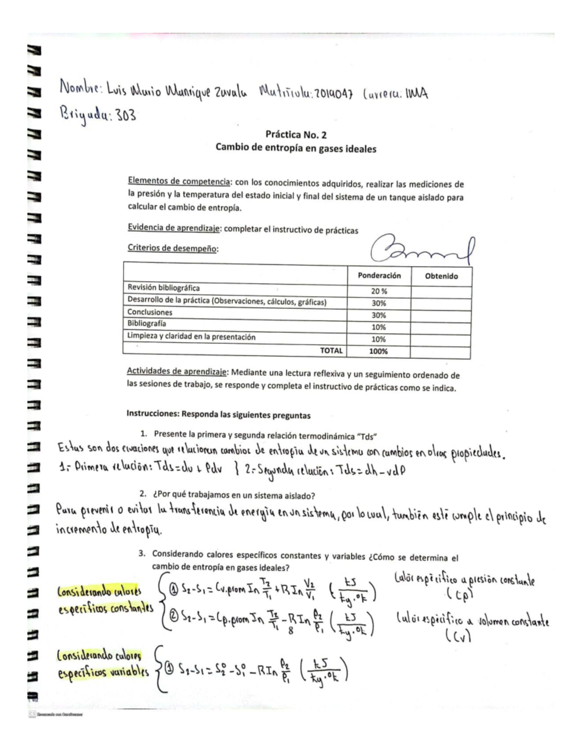 LMMZ Practica 2 Lab TGV - Termodinámica De Gases Y Vapores Y Laboratorio - Studocu