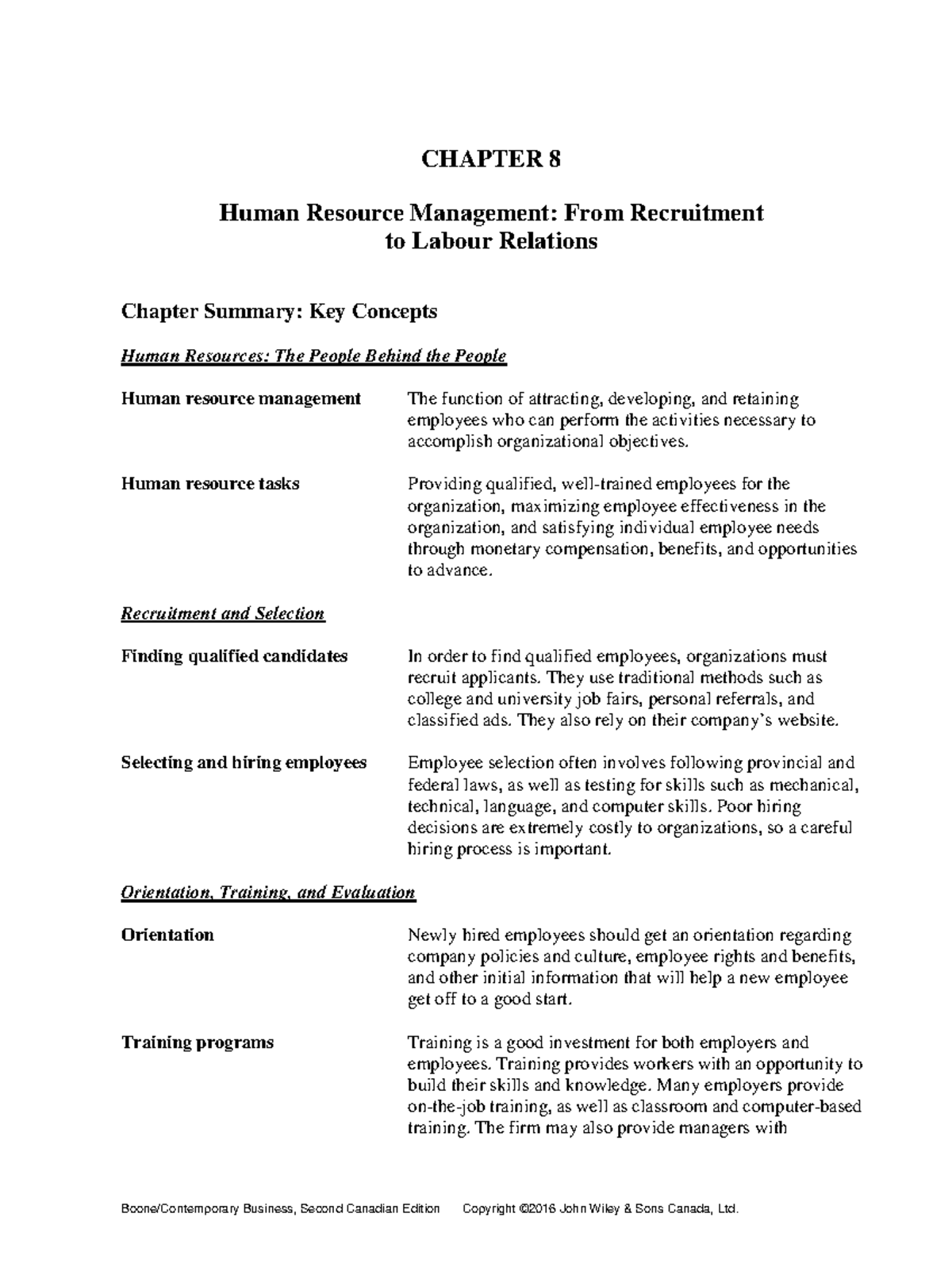 Bus 1038 Chapter 8 Study Guide - CHAPTER 8 Human Resource Management ...