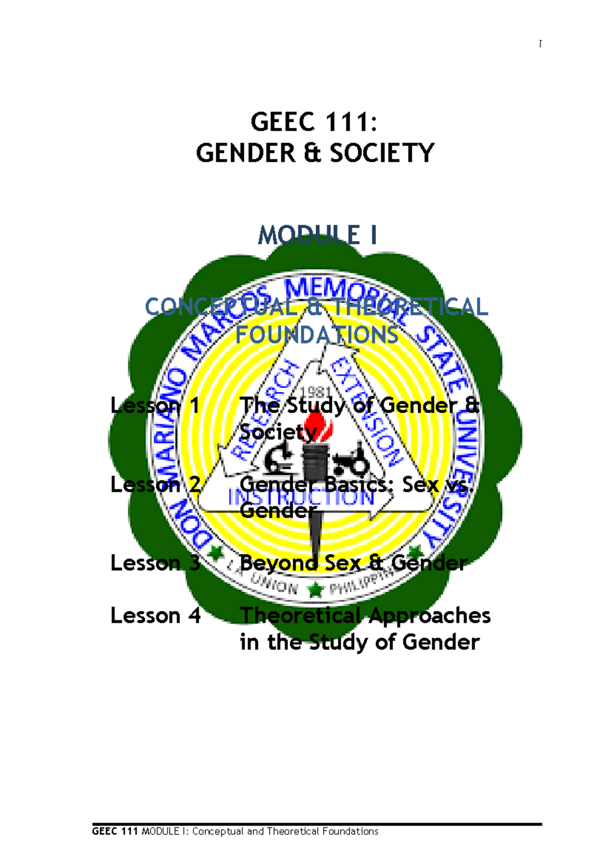 GEEC-111 - Summaries - i GEEC 111: GENDER & SOCIETY MODULE I CONCEPTUAL ...