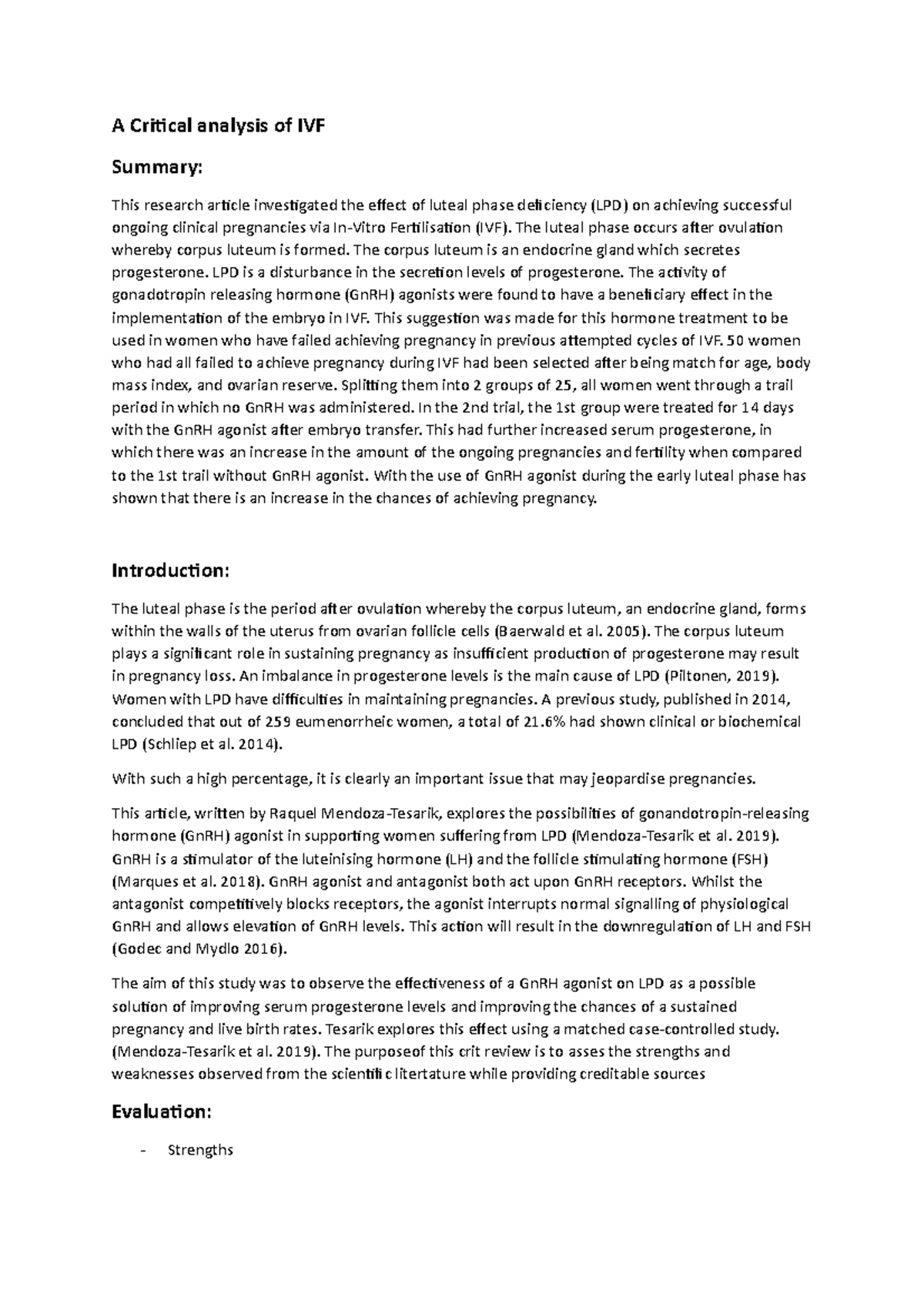 Citical review of IVF - In-vitro Fertilisation - A Critical analysis of ...