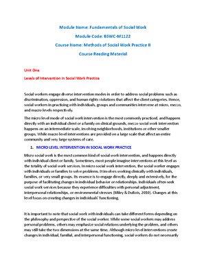 Methods of social Work Practice II UNIT TWO - Module Name: Fundamentals ...