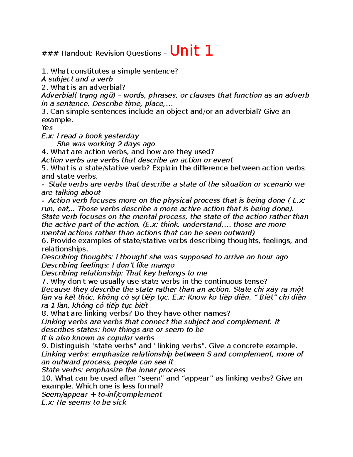 Unit 1 - Handout - Revision Questions - ### Handout: Revision Questions ...