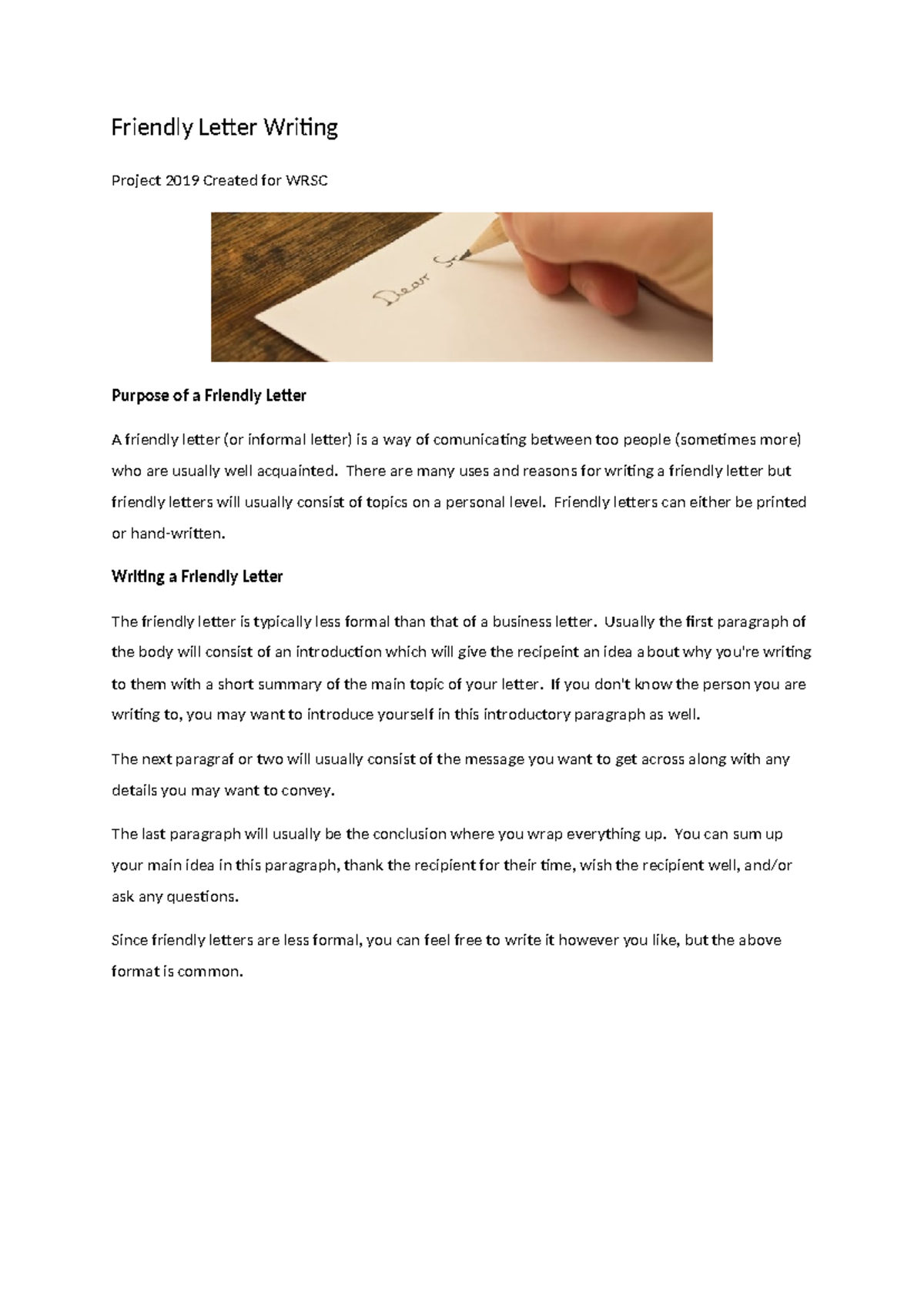P07Friendly Letter-229719384 - Friendly Letter Writing Project 2019 ...