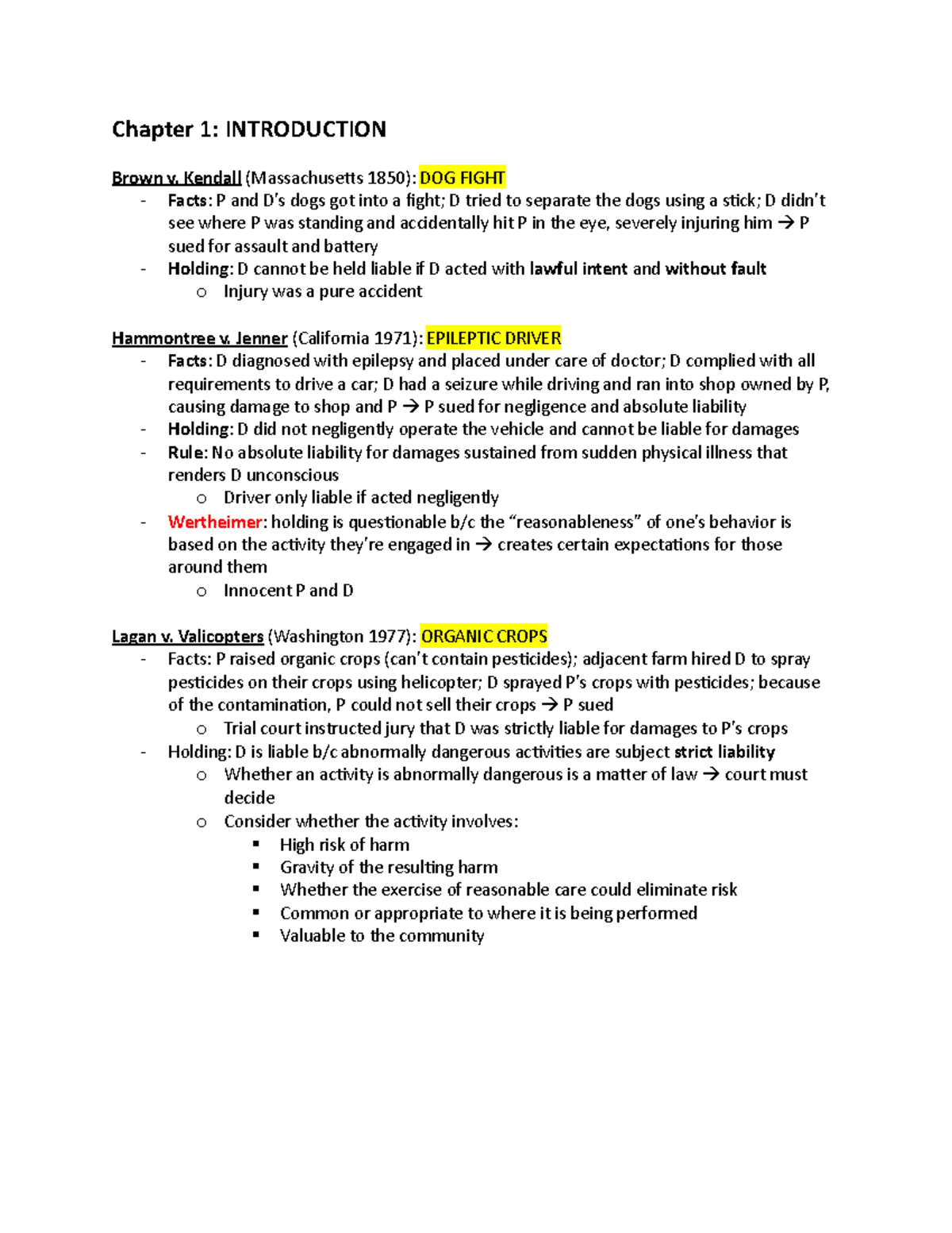 Midterm outline - Chapter 1: INTRODUCTION Brown v. Kendall ...