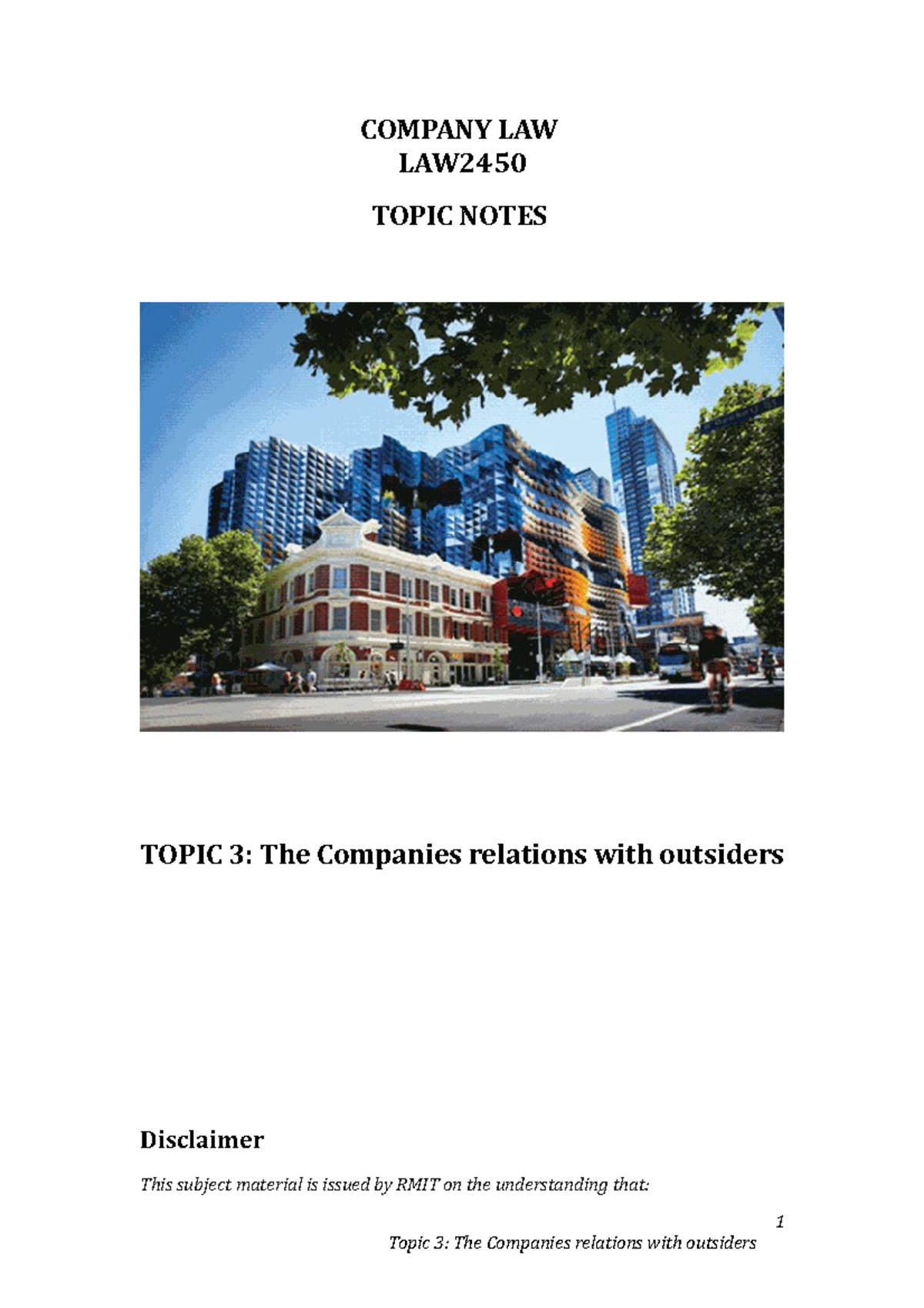 Company LAW LAW2450 - Topic Notes - Topic 3 - COMPANY LAW LAW TOPIC ...