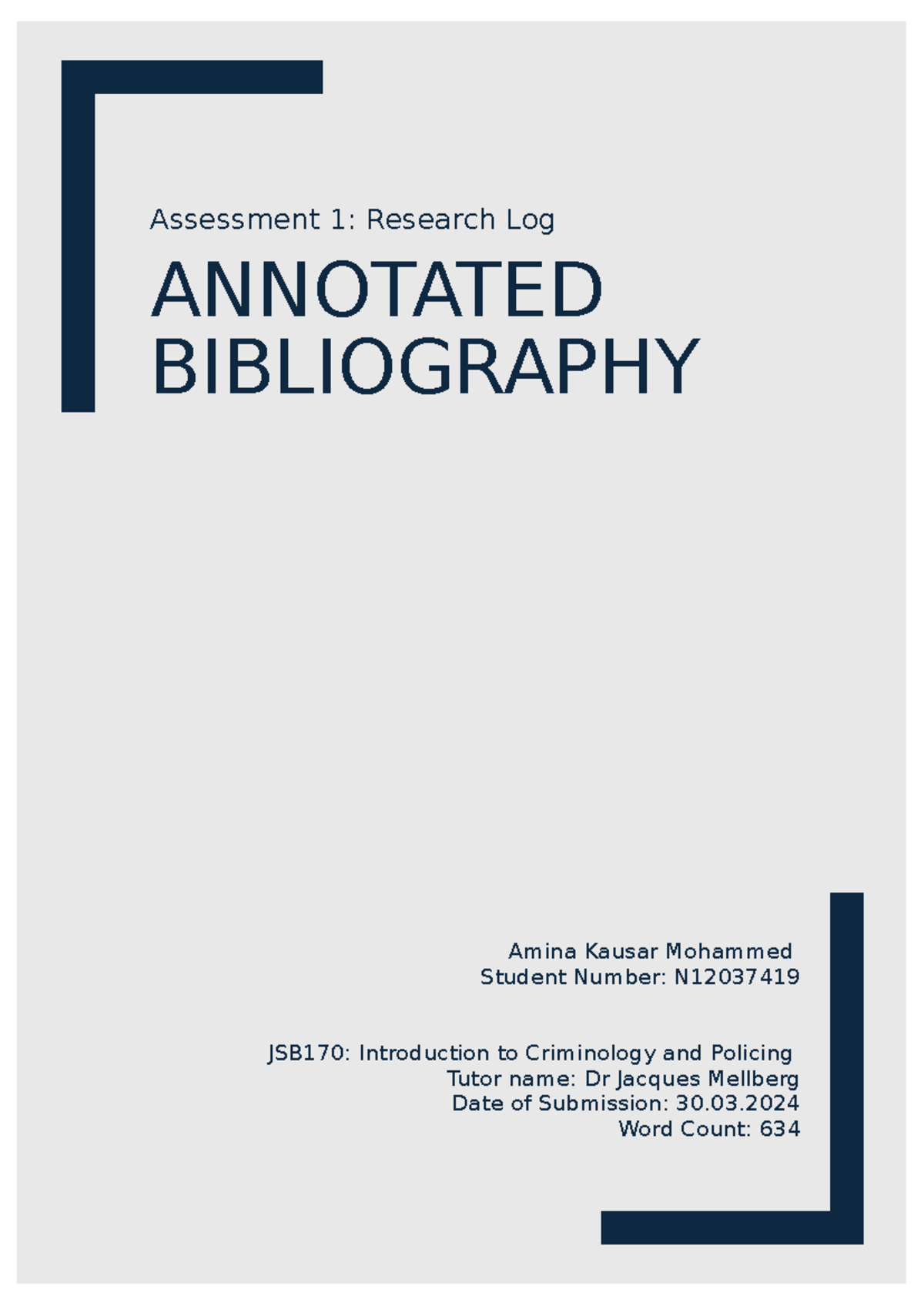 Annotated Bibliography - Assessment 1 - Assessment 1: Research Log ...