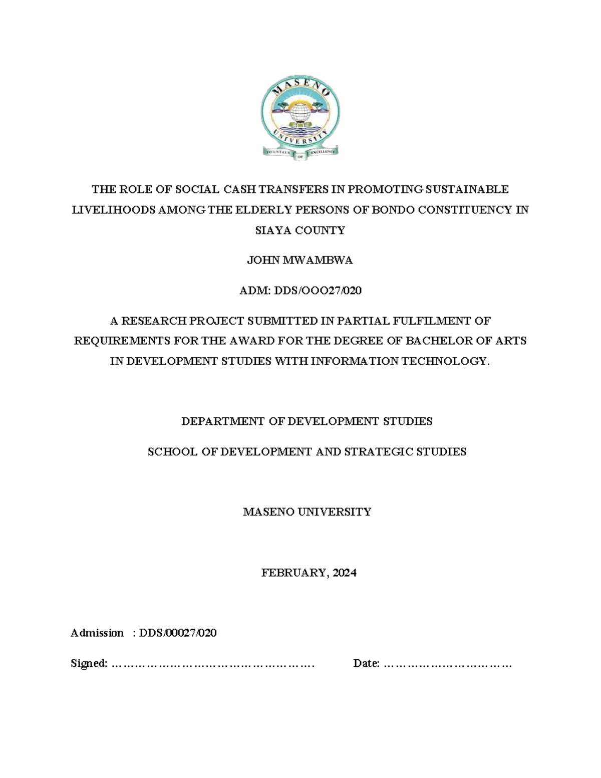 15 JOHN Mwambwa Study Literature Review - THE ROLE OF SOCIAL CASH ...