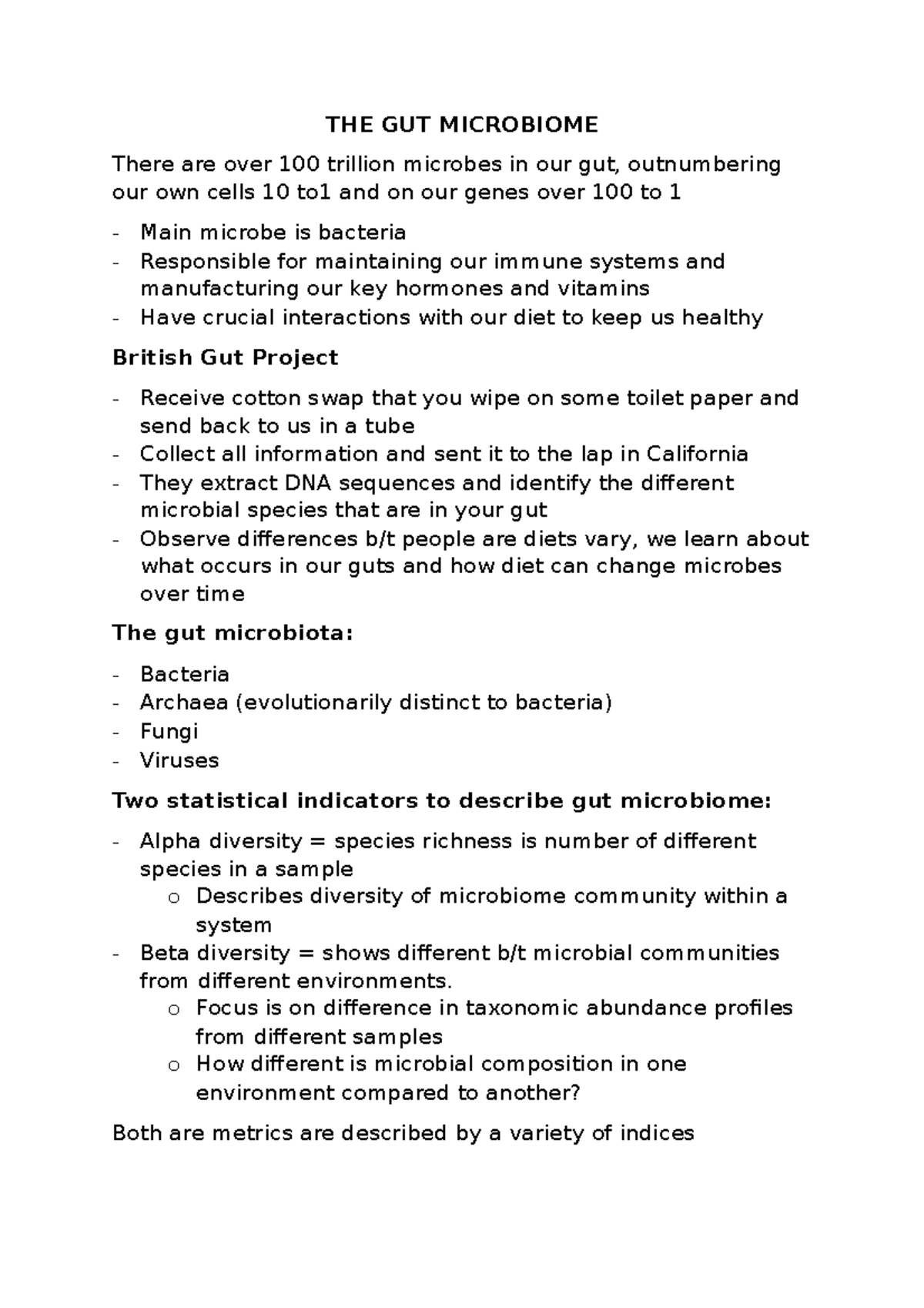 Biological Explanations 2 (W6) - THE GUT MICROBIOME There are over 100 ...