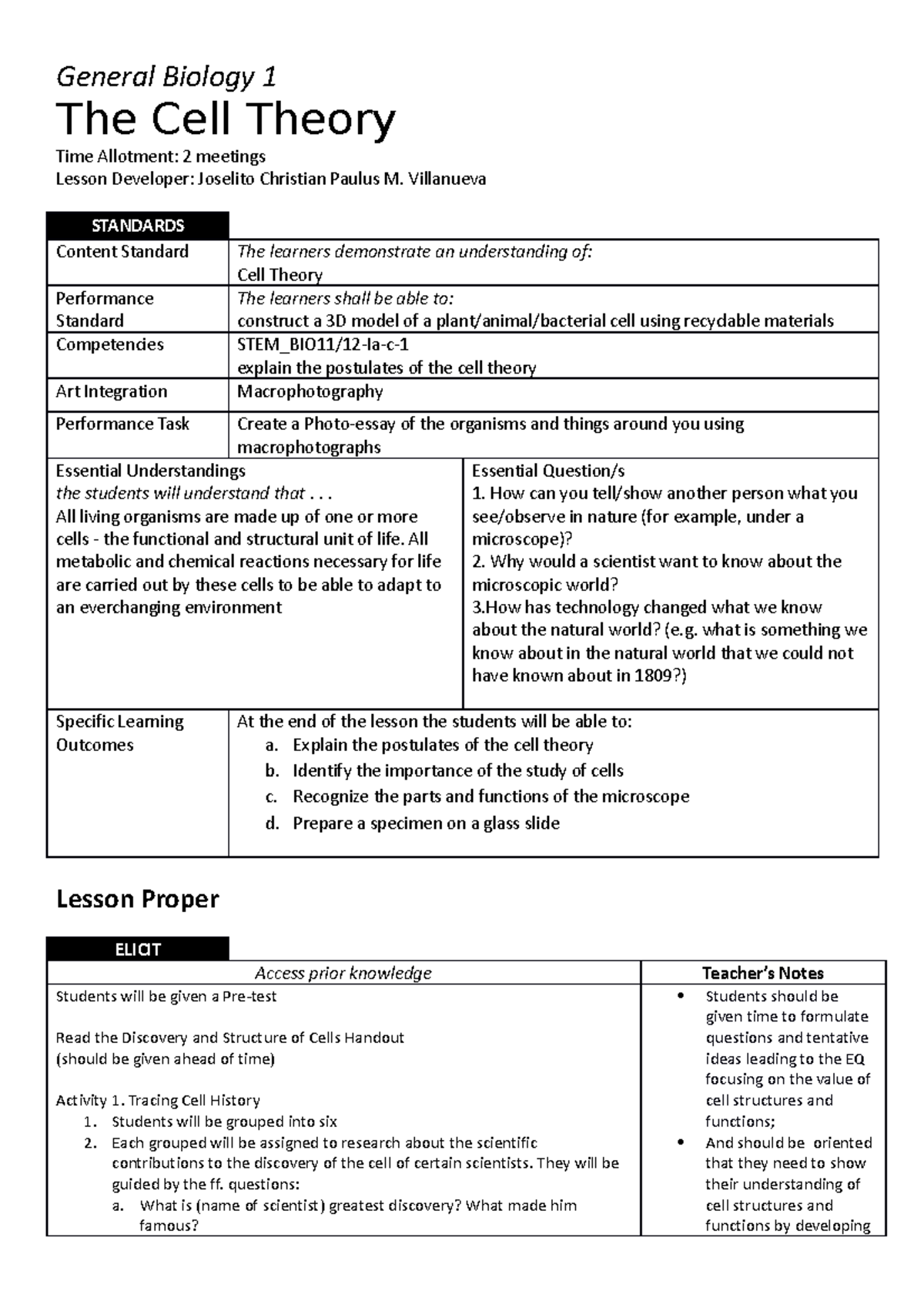 437101078 LP1 The Cell Theory docx - General Biology 1 The Cell Theory ...